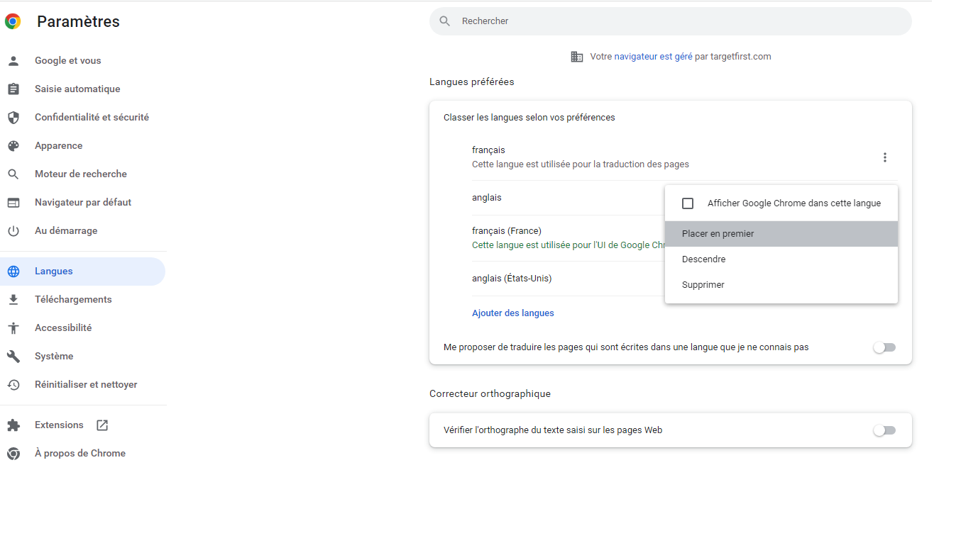 Voir le widget dans une autre langue – Support Target First